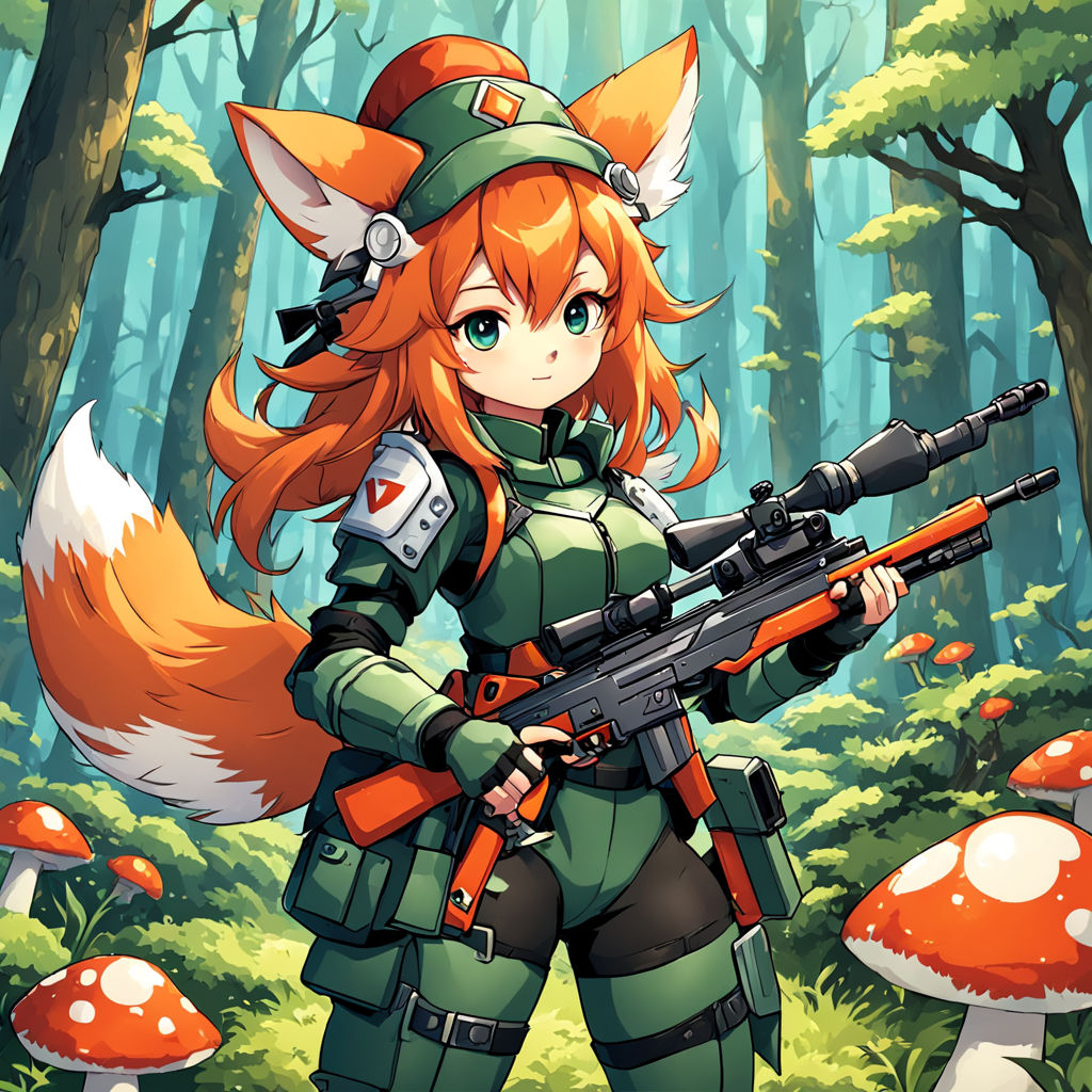 Cute Female Fox In A Battle Suit With A Mushroom Hat And A C By Aly Eska Playground