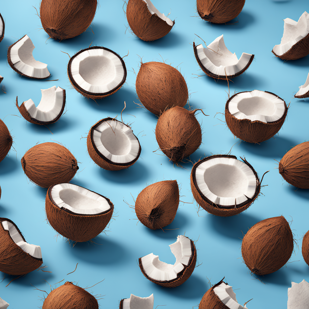 Fruit cube coconut sliced coconut pieces of coconut flying... by ...