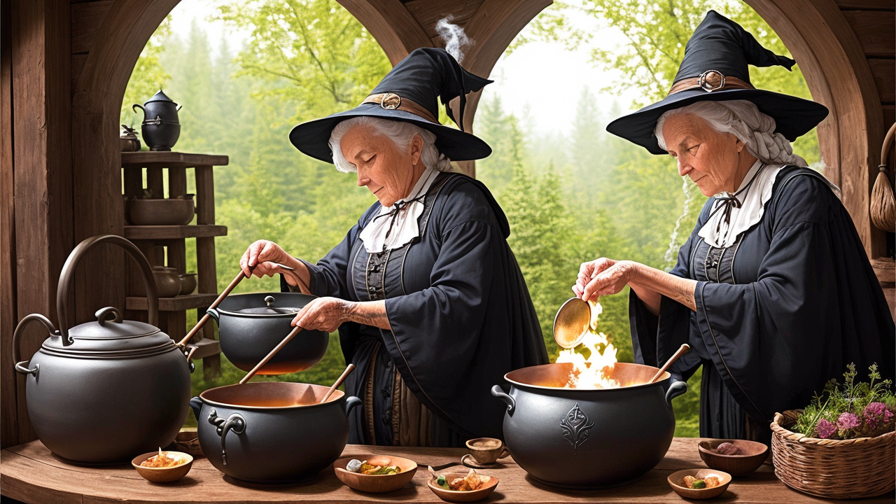An old witch brewing a cauldron in high detail by Luke Norman - Playground