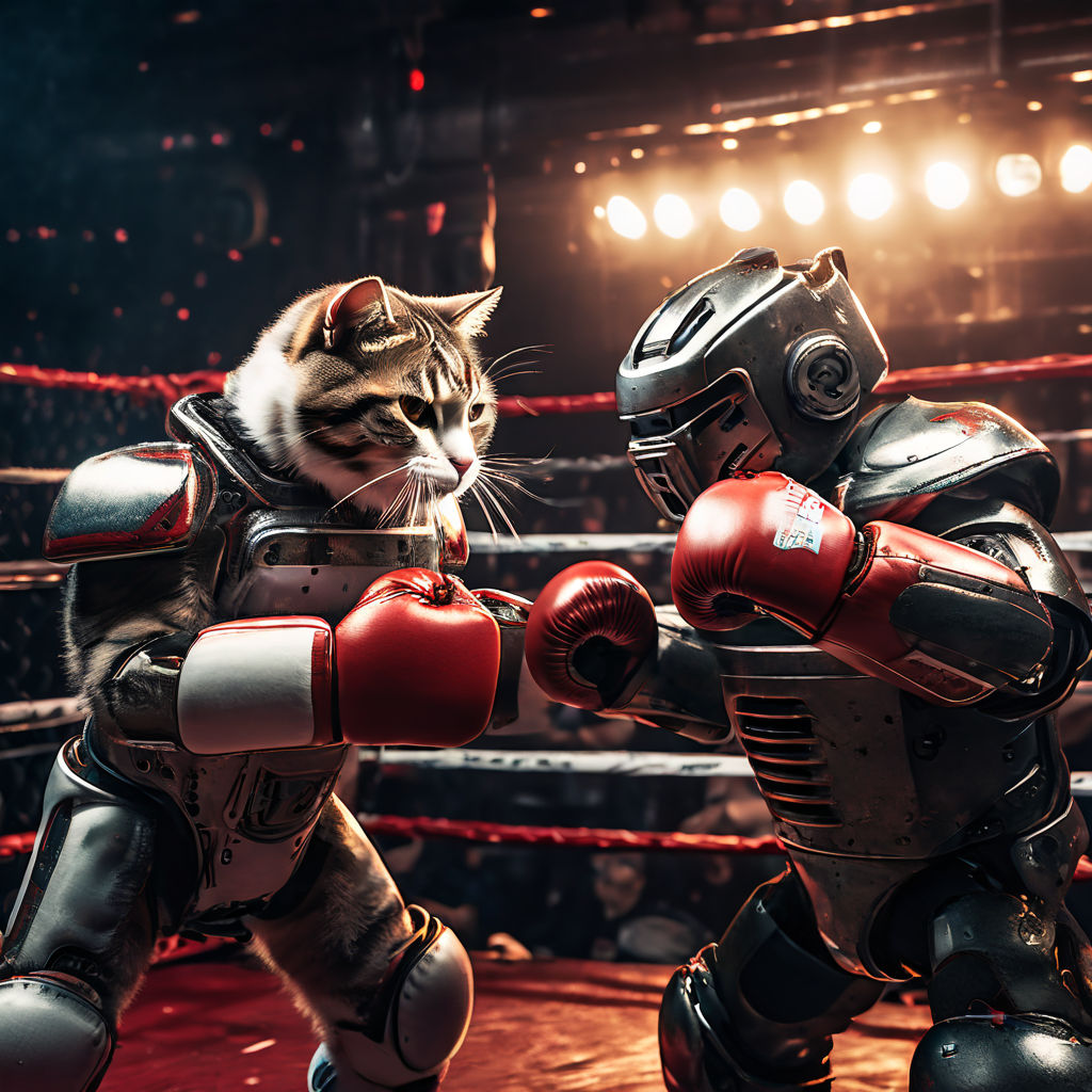 Cat wearing boxing gloves inside the boxing ring hitting the... by ...