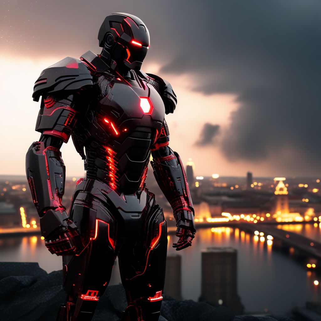 Black and Red Iron Man Armor in the style of Zdzislaw Beksin... by ...