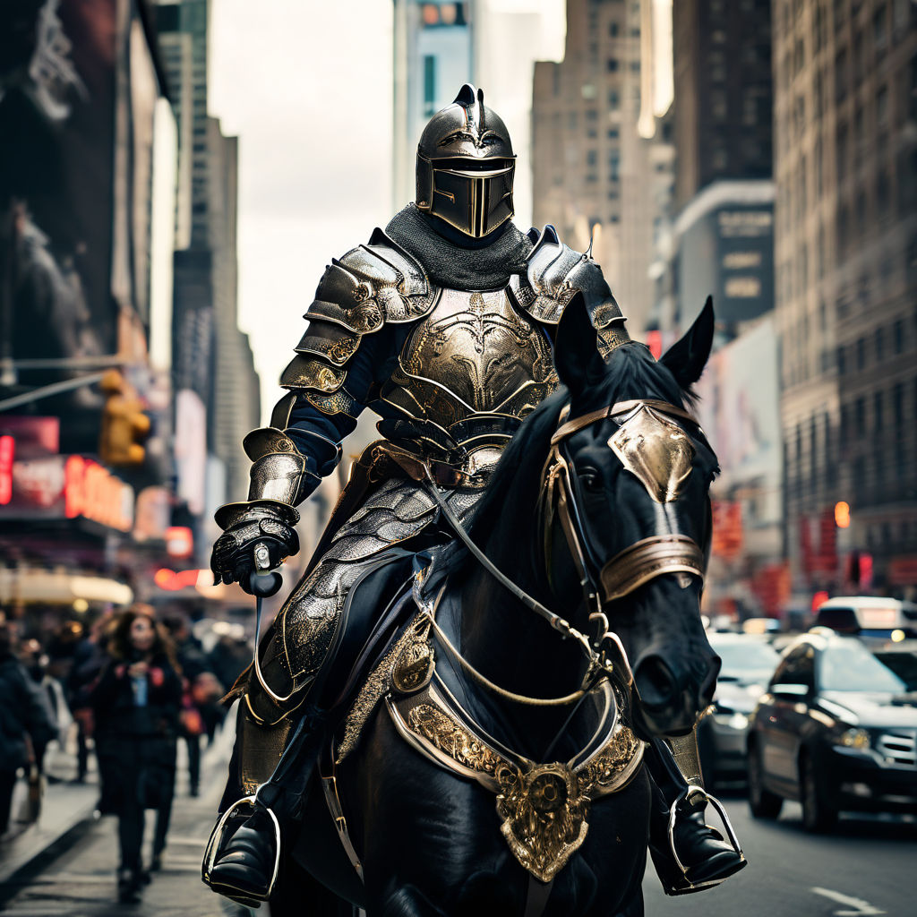 Knight riding through new york city on horse by Jonathan Björk - Playground