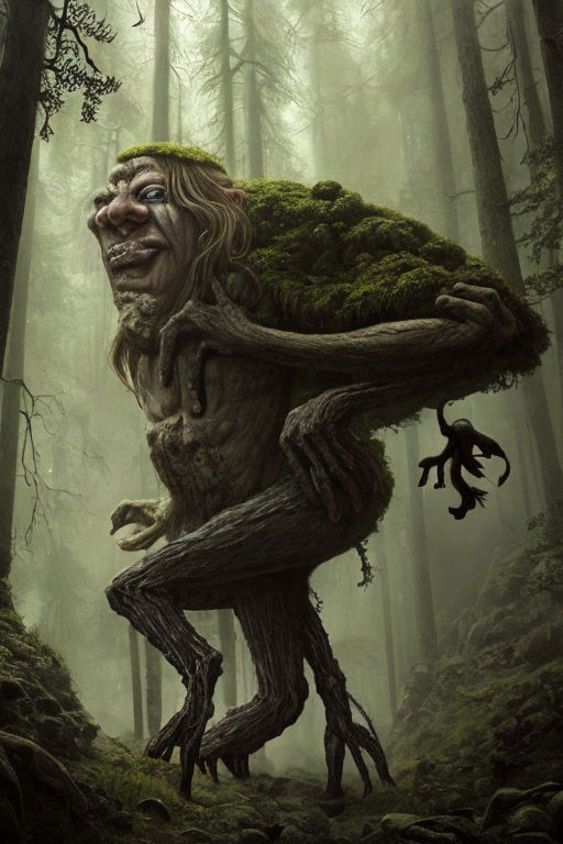 Giant Troll walking in a at dark forest at night by Jane Doe - Playground