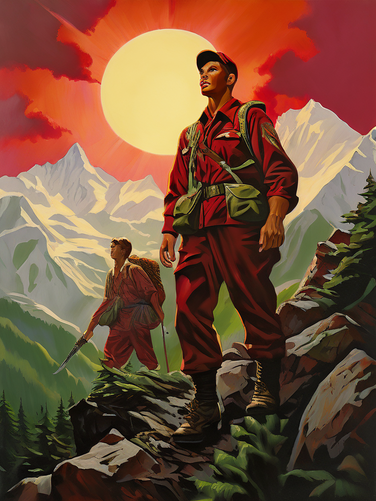 Adult scouts scaling a mountain by V Santhosh - Playground