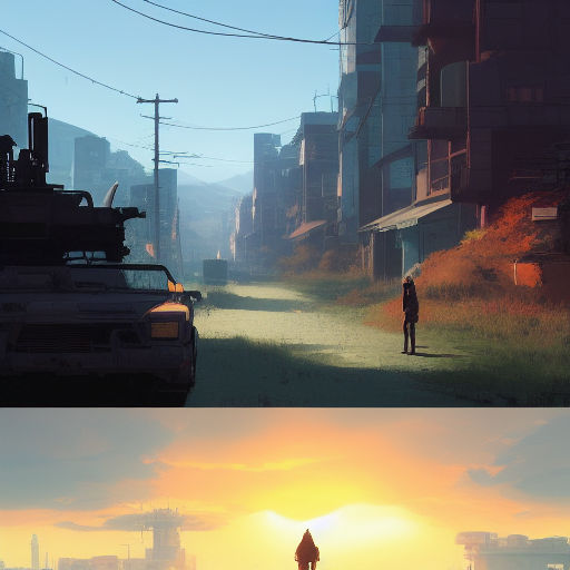 Post apocalyptic scene with a person and a dog by Cheyenne B - Playground