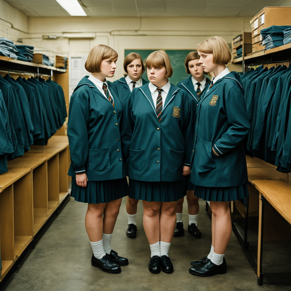 School uniform shop interior with racks of school uniforms v... by ...