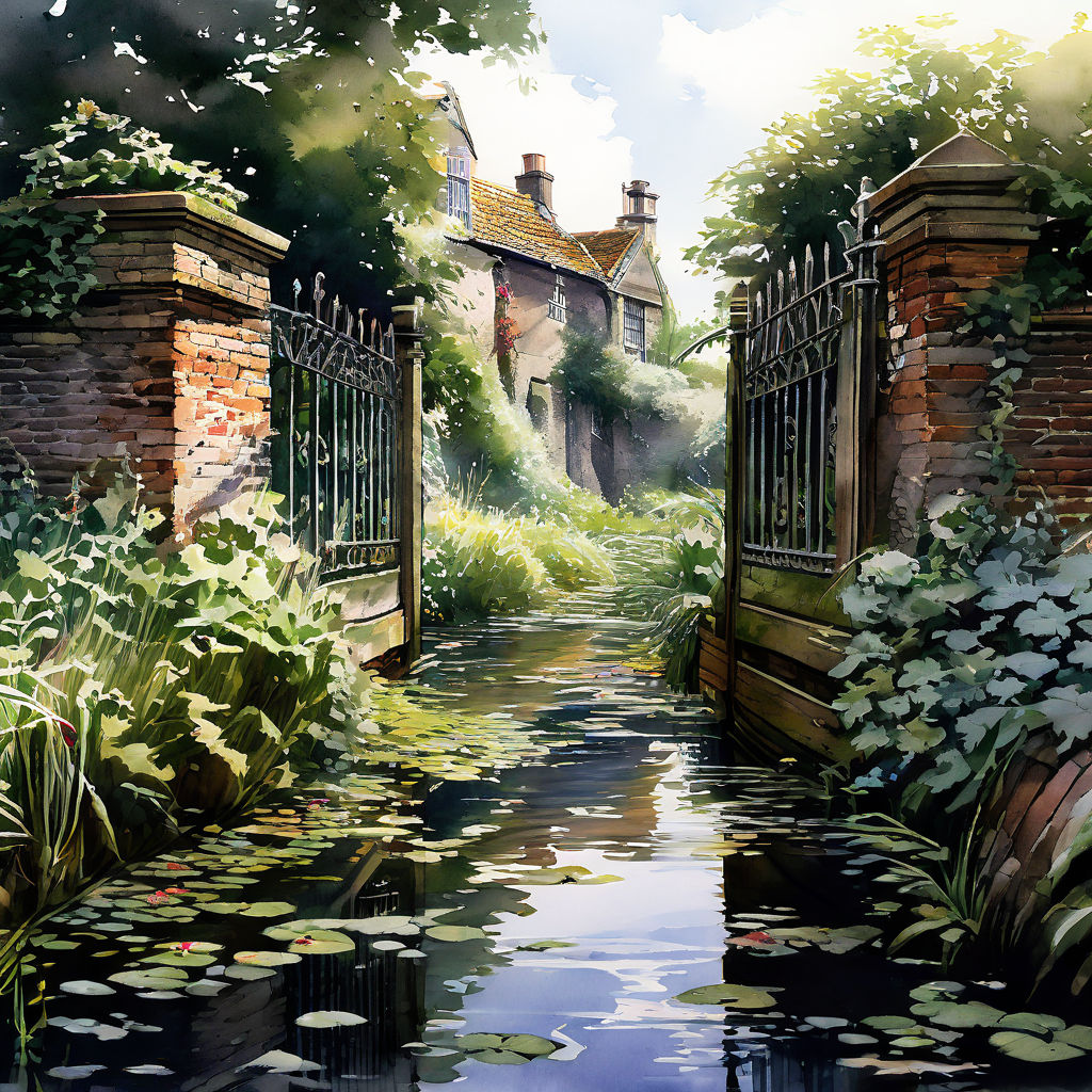 A traditional British canal lock scene from a low angle on t... by ...