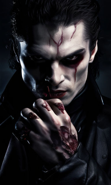 A vampire in human form with pale skin and blood only on his... by Hila ...