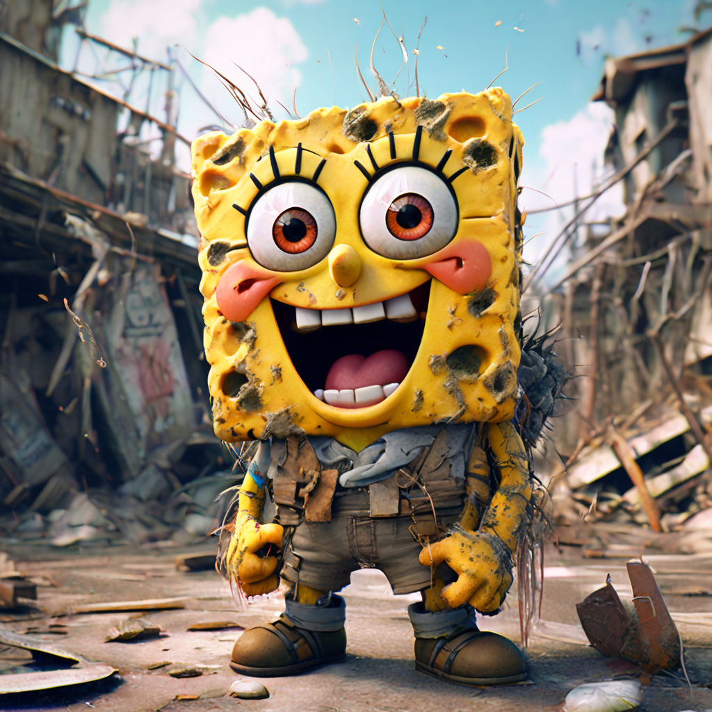 A hyper realistic anime-style painting picture of SpongeBob ... by ...