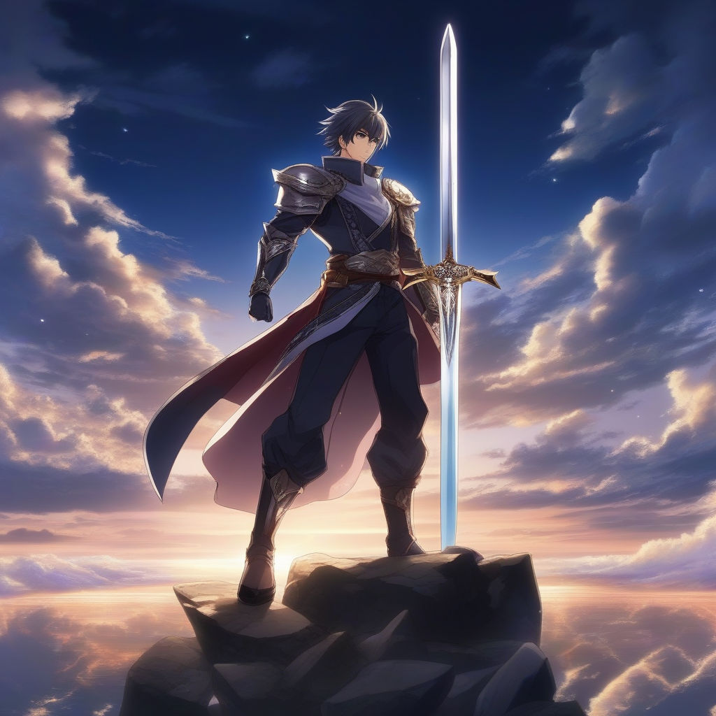 An anime male character holding a huge sword with diamonds t... by ...