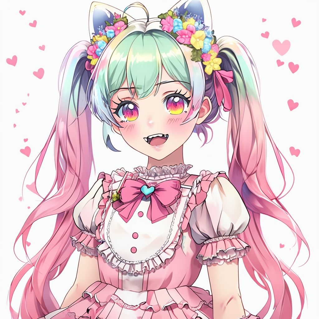 Cute Anime Girl With Pastel Hair in Frilly Maid Dress - Playground