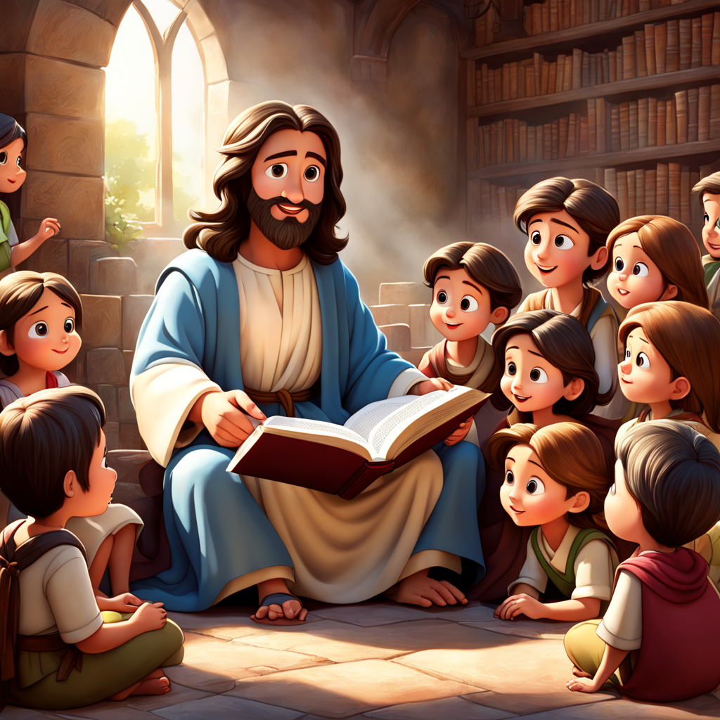 Create a Pixar-style 3D illustration depicting Jesus teachin... by ...