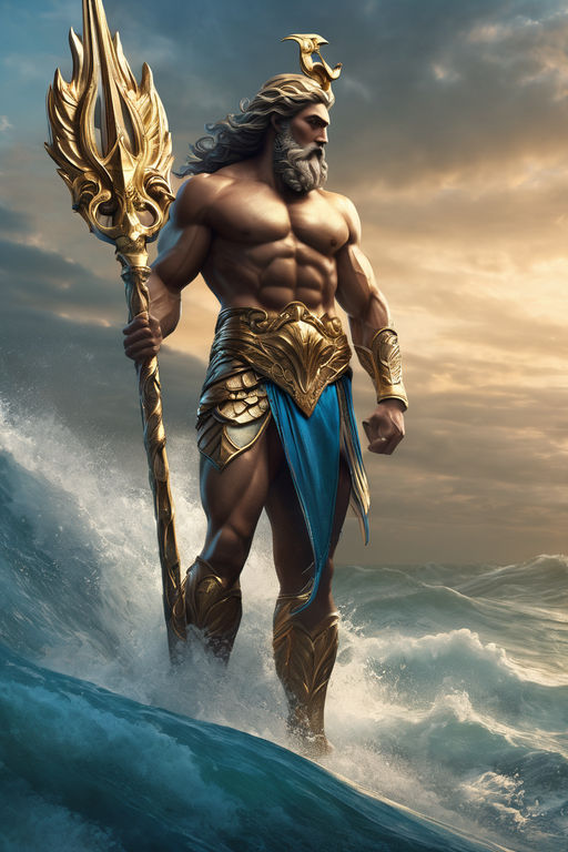 Full body image of Poseidon with his majestic trident making... by Leon ...