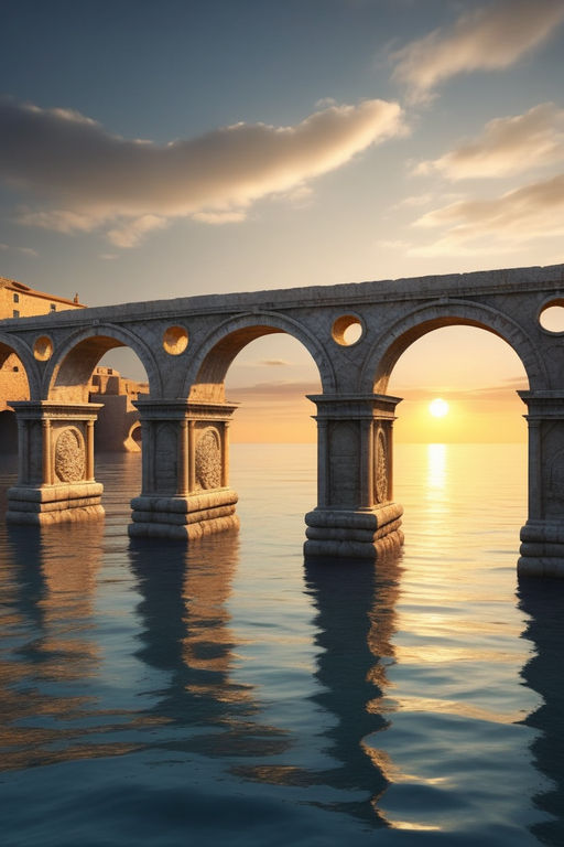 Ancient Roman bridge with arches spanning across an endless ... by Luc ...