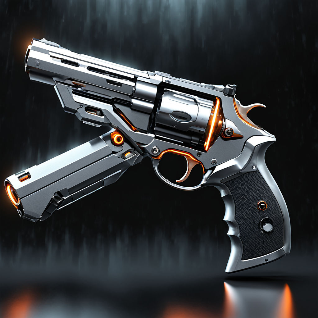 Concept art of a futuristic sci-fi revolver crafted with sle... by ...