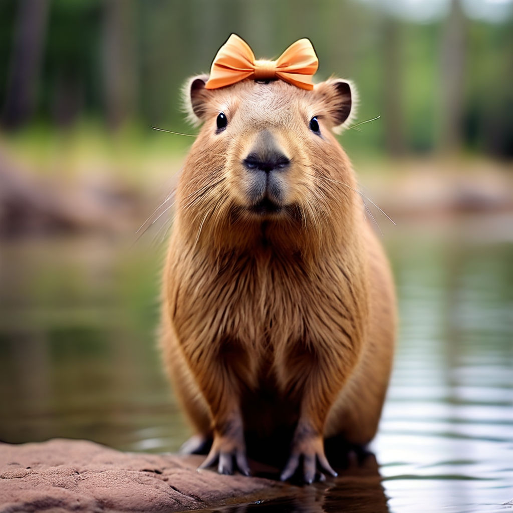Cute capybara with a bow on her head by Сандра Аллен - Playground