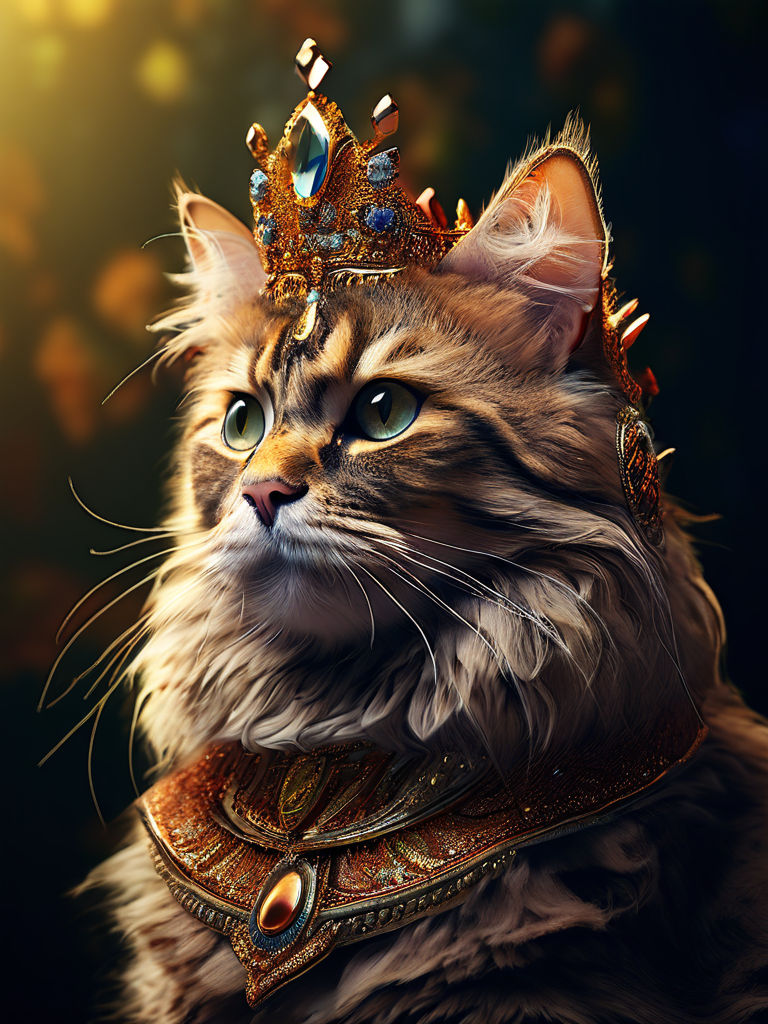 Royal cat with majestic crown on head by Shannon Fox - Playground