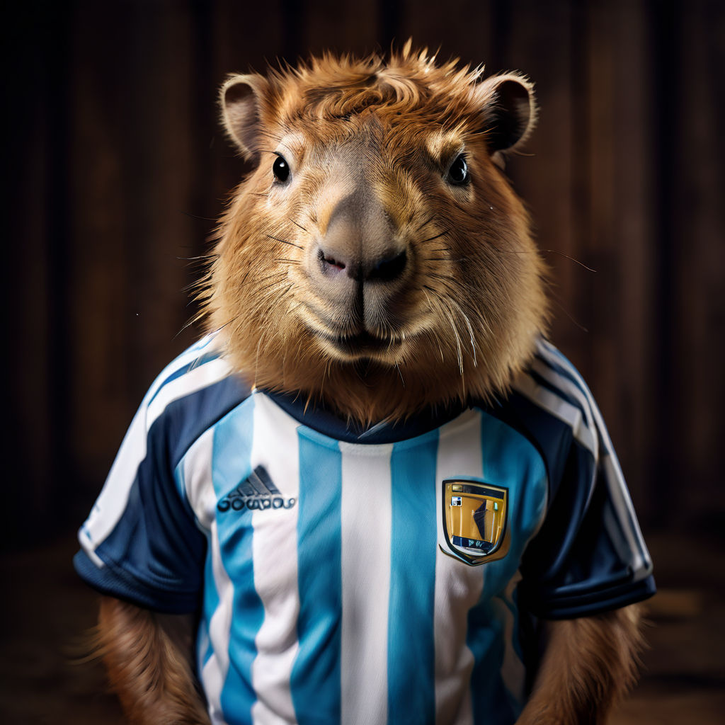 A capybara wearing a 2024 argentina soccer jersey by Skredge - Playground