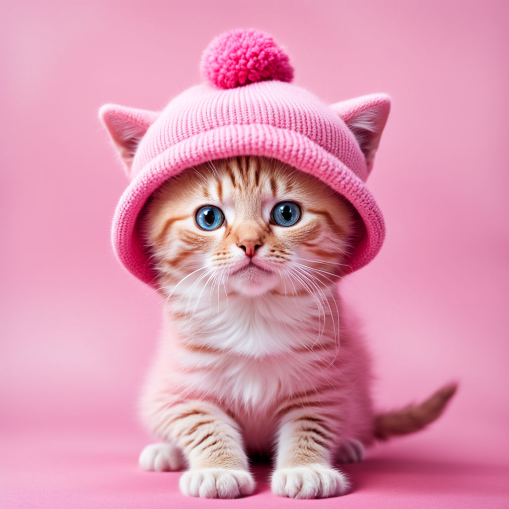 Real cute pink kitten with pink hat by Richie & Gingerbread - Playground