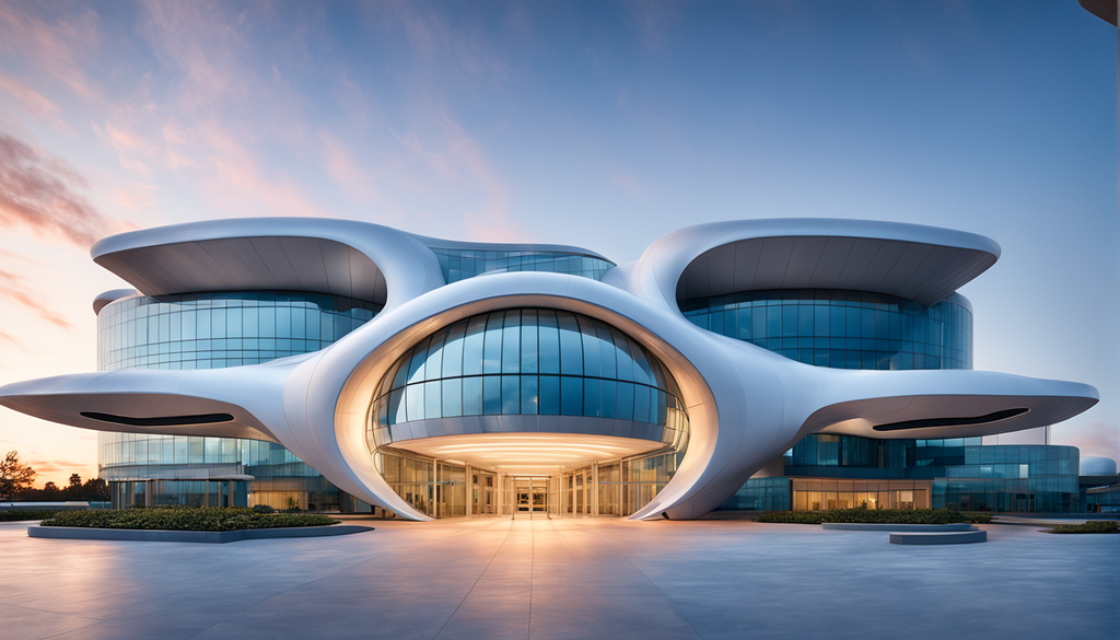 The front of A modern architectural photograph of a futurist... by Kal ...