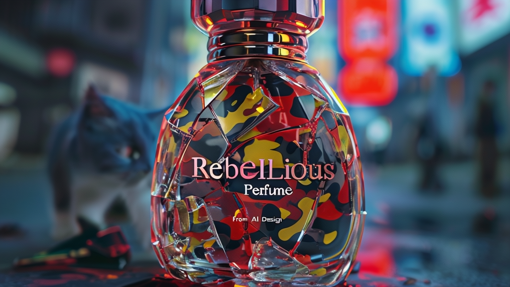 A striking scene shows a bullet-shaped perfume bottle restin... by ...