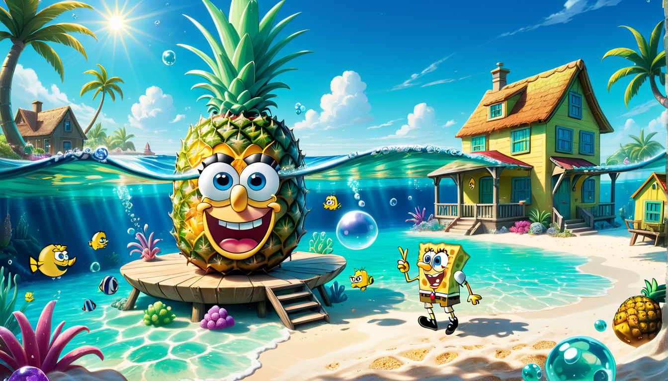 SpongeBob outside his pineapple house under the bright Bikin... by Ali ...