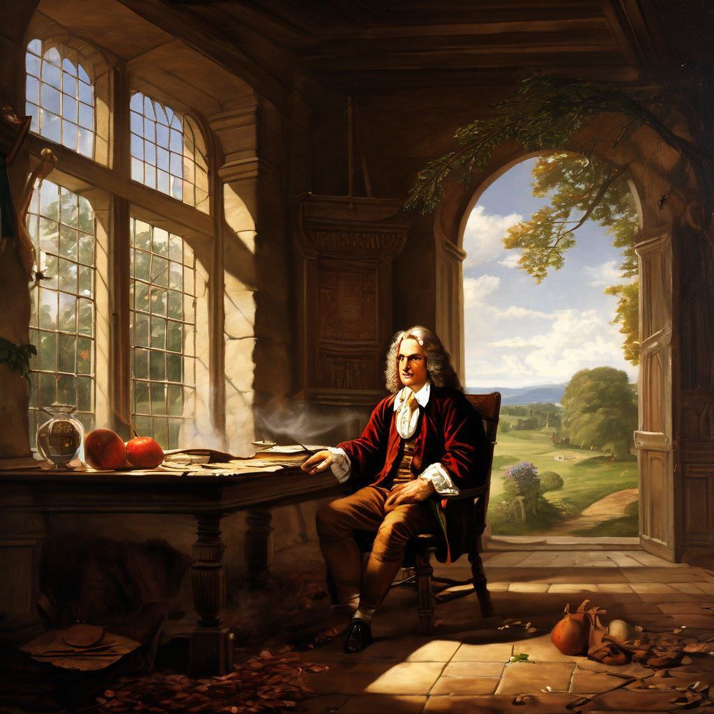Isaac newton inside a house sitting on a wood chair by Andres_Basto ...