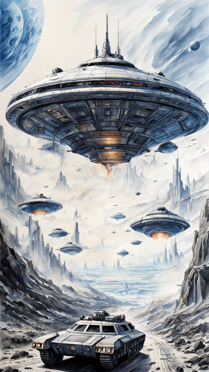 A pencil drawing. Alien shades of watercolor wash over certa... by ...