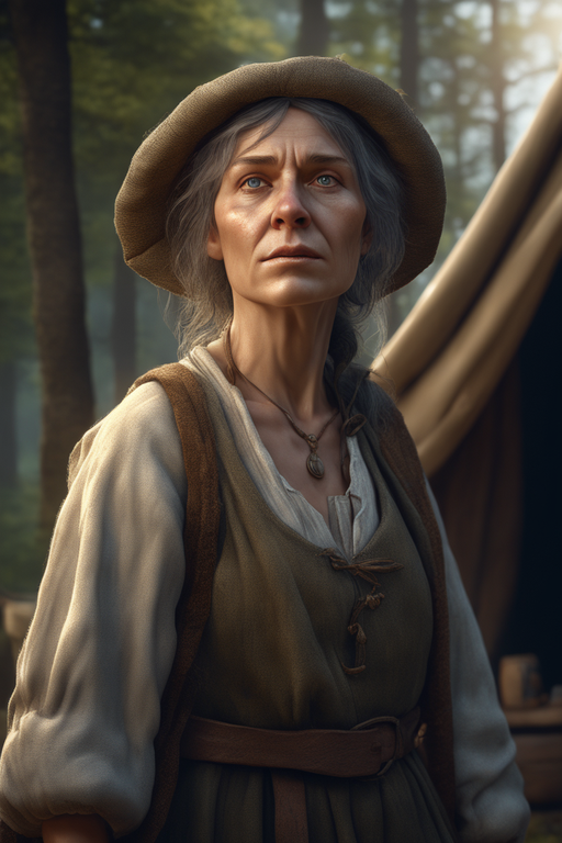 A DnD portrait of a tired looking middle aged hobbit woman i... by Casey Sherman - Playground