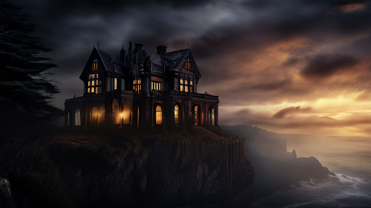 Gothic mansion on a cliff during twilight by Deepika Vishwakarma ...