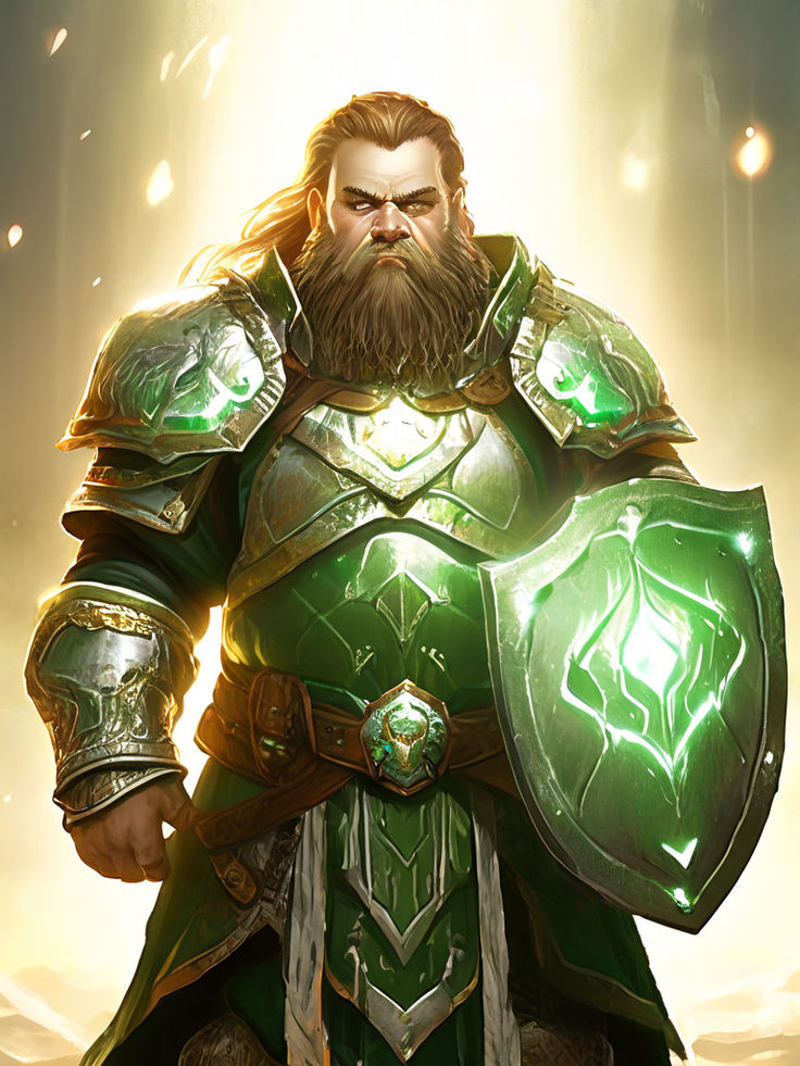 Dwarf cleric young leaves shield glowing green Battle Hammer... by ...