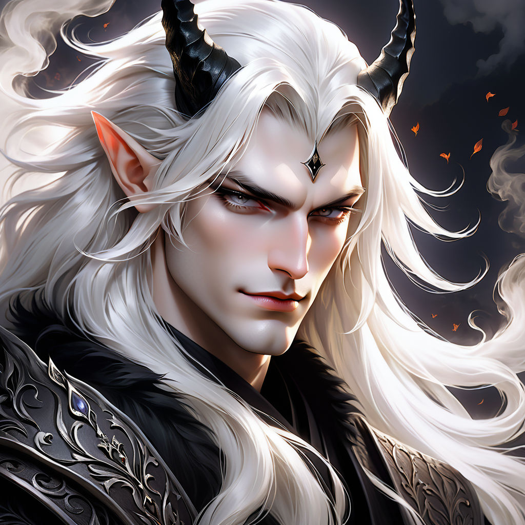Illustration of a handsome demonic guy close up portrait by Mici Angels ...
