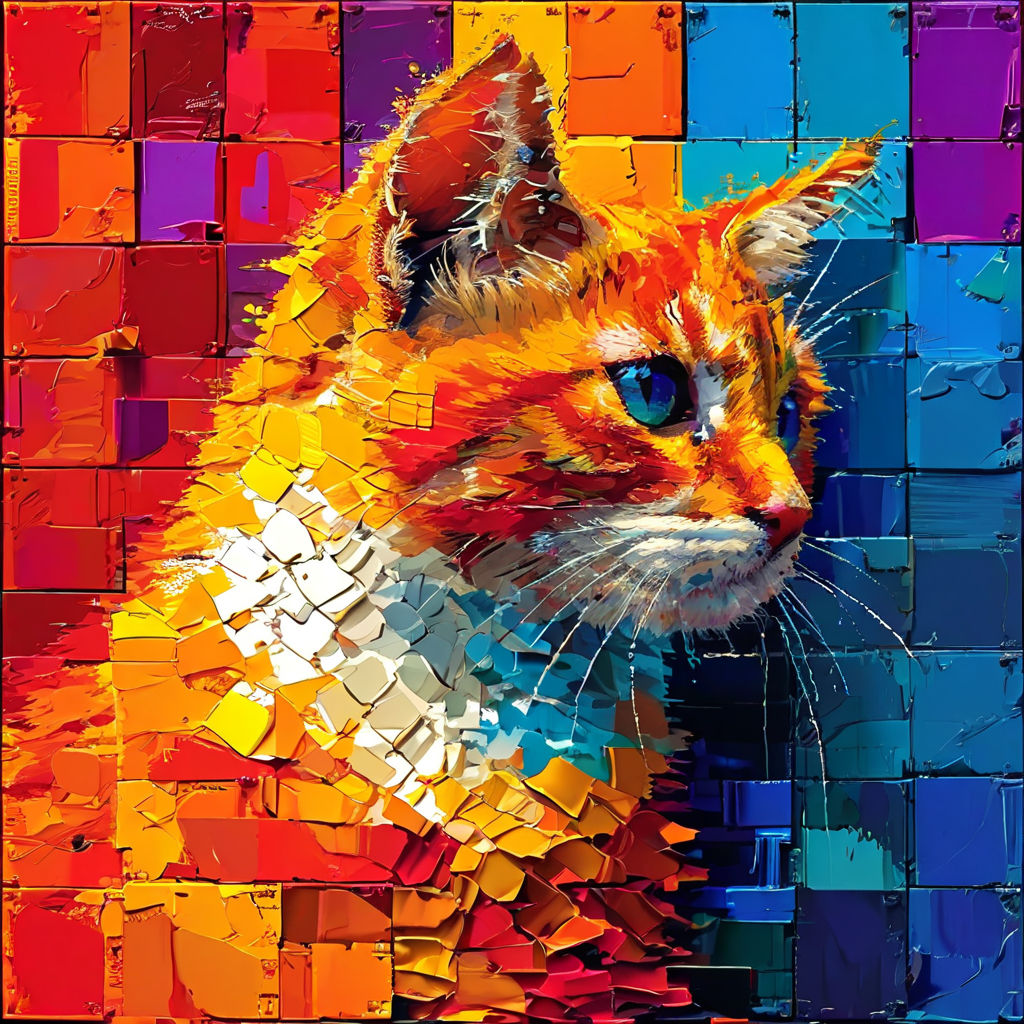A vibrant piece of pixel art created from paint swatches arr... by ...