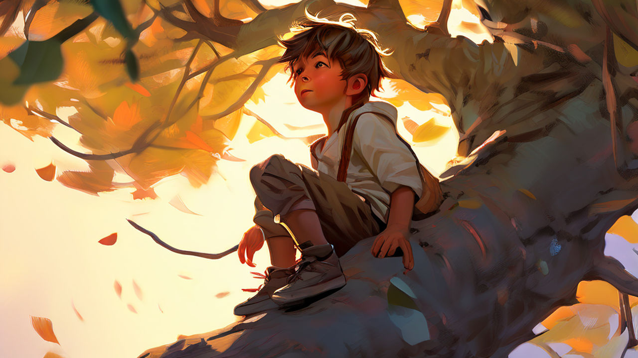 Boy climbing over a tree by Maa Digital Store - Playground