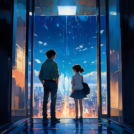 The two looking in the elevator by L S - Playground