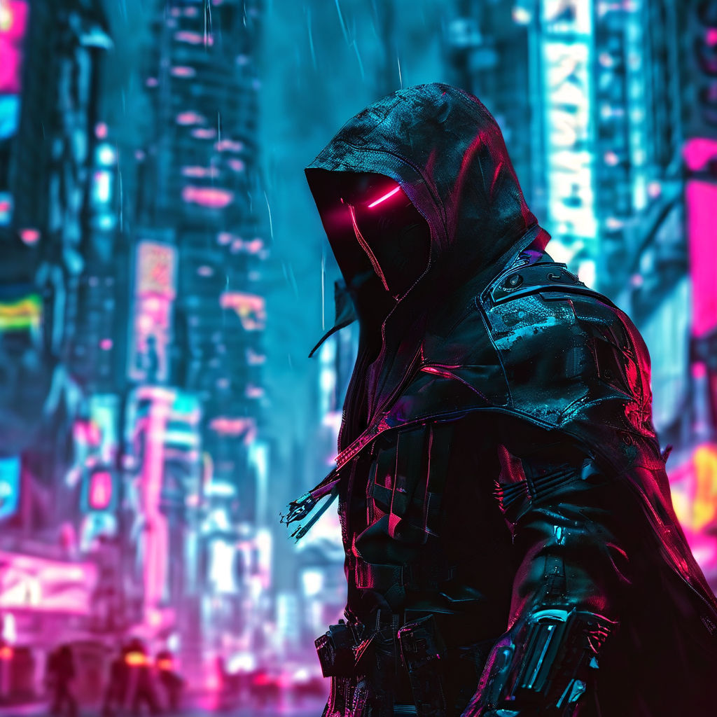 A cyberpunk cityscape showcasing Hunter Samba Ryo by Peter Cho - Playground