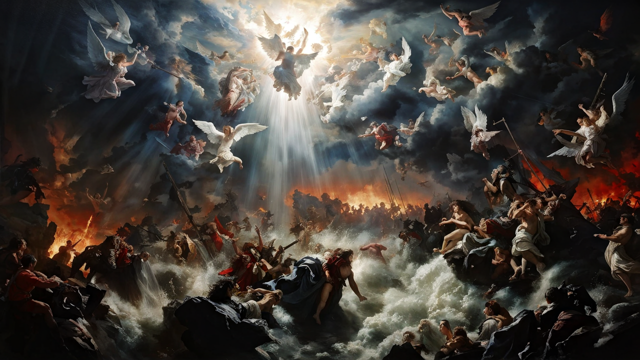 A chaotic scene depicting the moment of divine judgment by Gonzalo ...