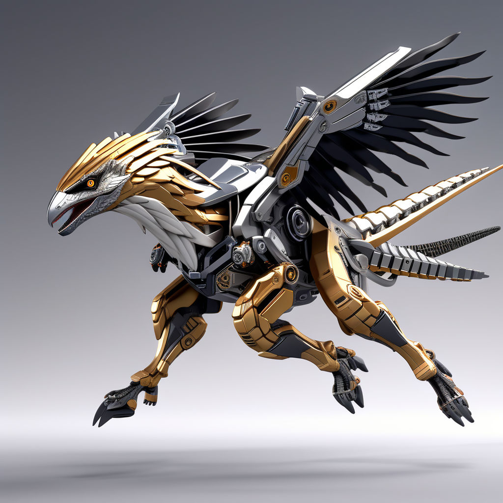 A Full body hyperrealistic photo of a tiny mecha raptor dino... by ...