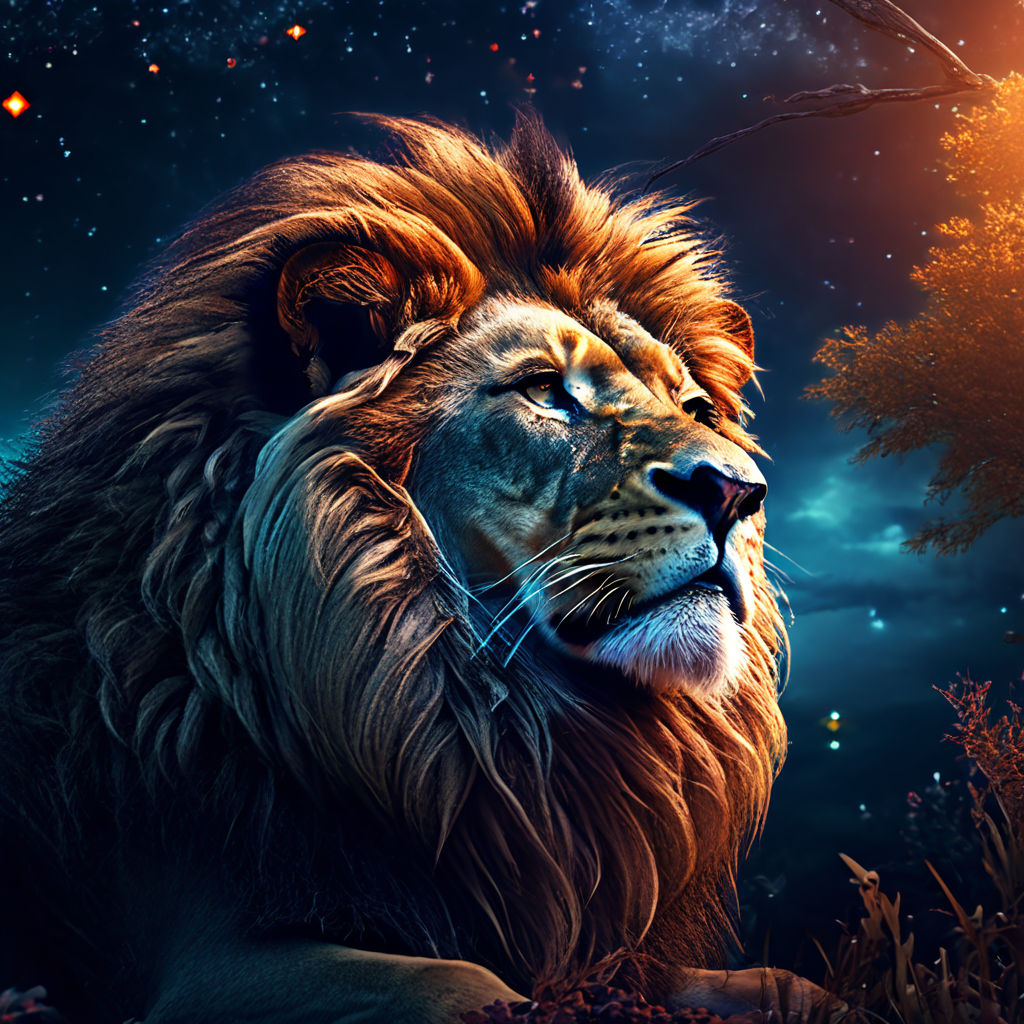 An angry Lion is sitting in a clearing and looking up at the... by dan ...