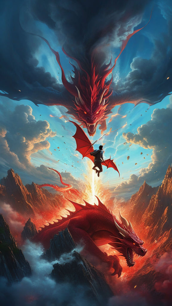 A portrait of a demon flying through the air with a red dra... by ...