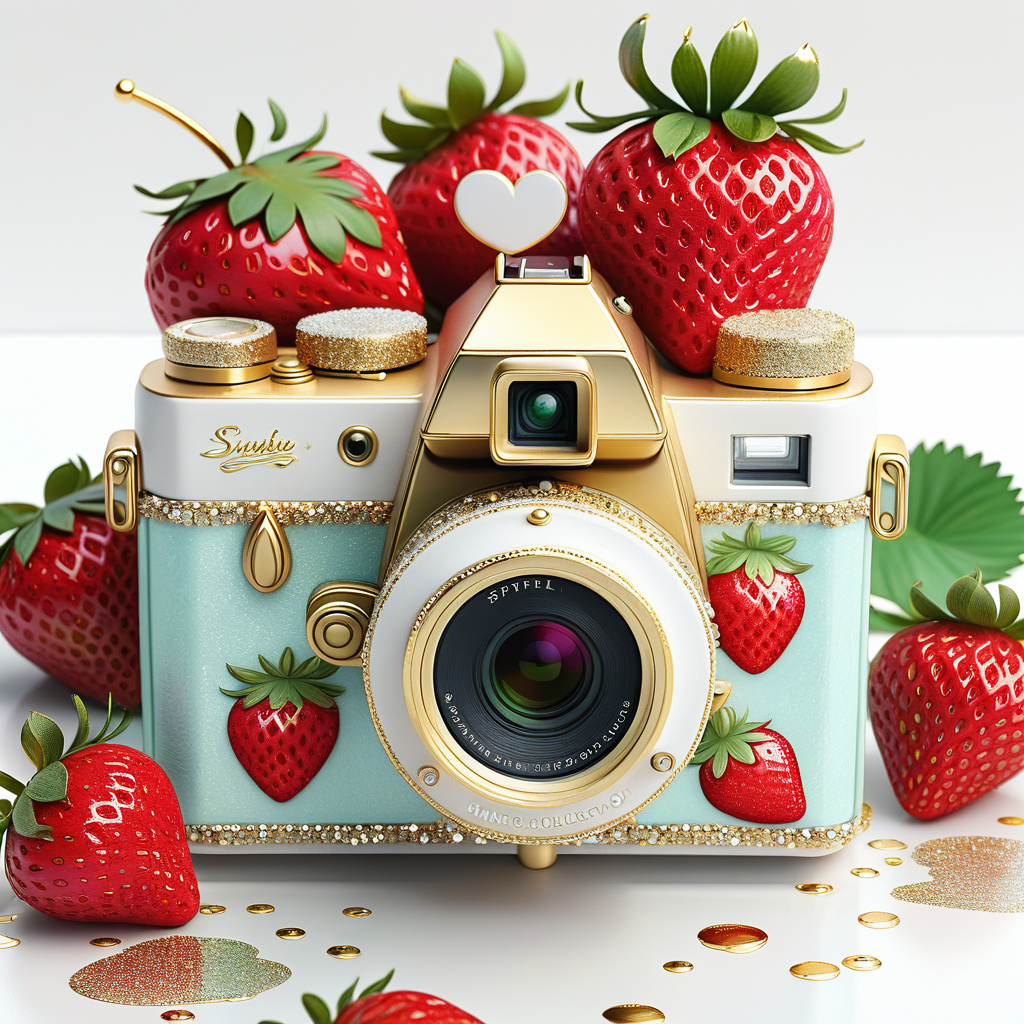 Pastel camera boasting a strawberry print by Pavlína Horáčková - Playground