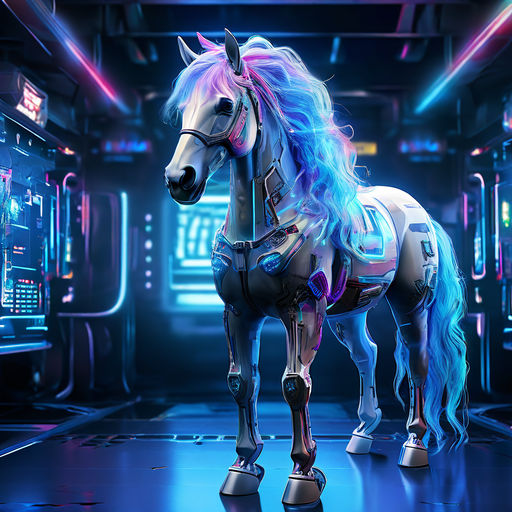 Rainbow pony equipped with futuristic gadgets and circuit pa... by 游瑋丞 ...