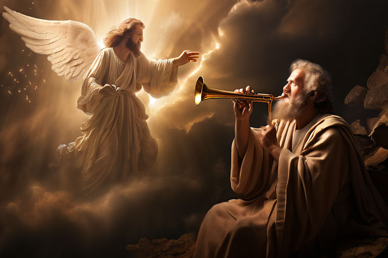 Create a picture of the apostle John seeing an angel blowing... by Ler ...