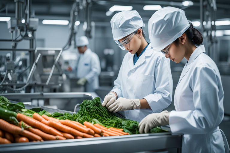 "Create an image depicting a modern food production facility... by Mata ...