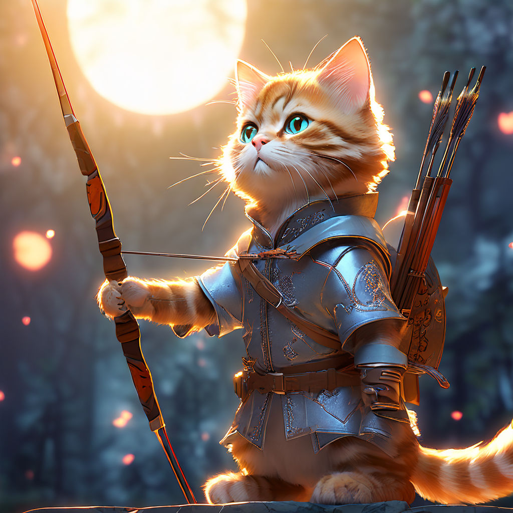 Cartoon cat clad in Olympic archery gear pointer aimed skywa... by Gui ...