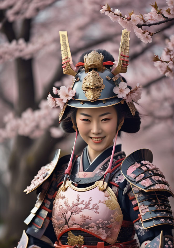 A Japanese empress adorned in full plate Samurai armor stand... by ...