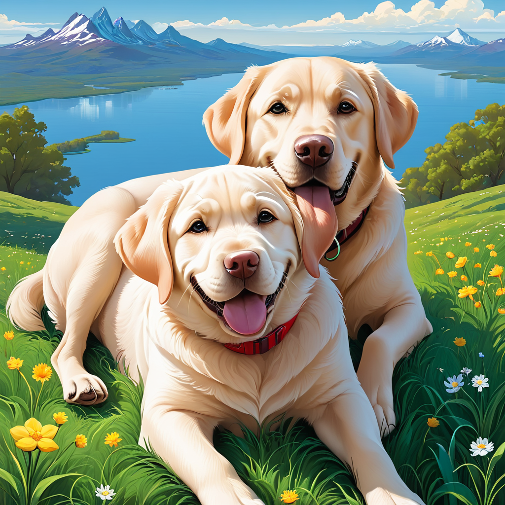 A cheerful smiling big Labrador and a small smiling Labrador... by Alex ...