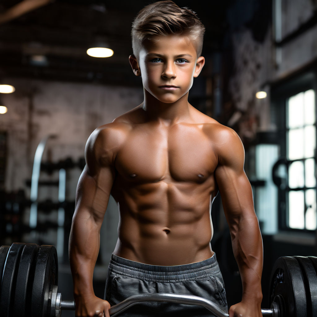 12 Year old Boy bodybuilder by Tom Schneider - Playground