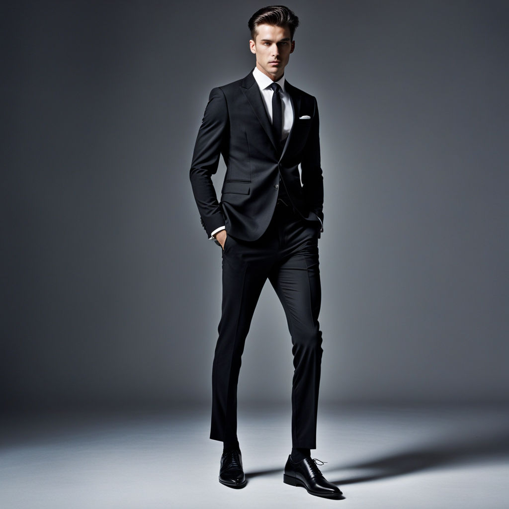 Male fashion model strikes a confident pose on a minimalist ... by ...