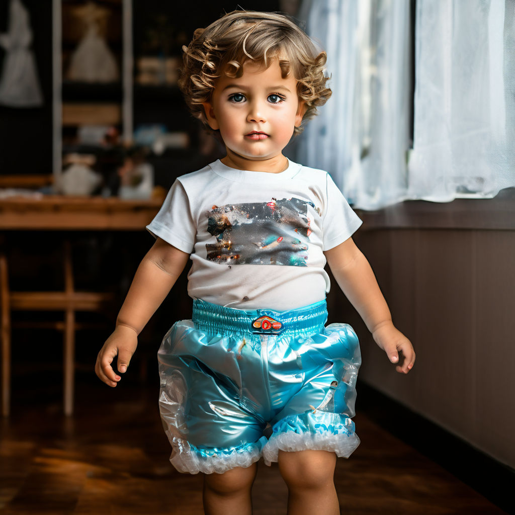 6 year old boy wearing plastic pants over a diaper by Echoexe - Playground
